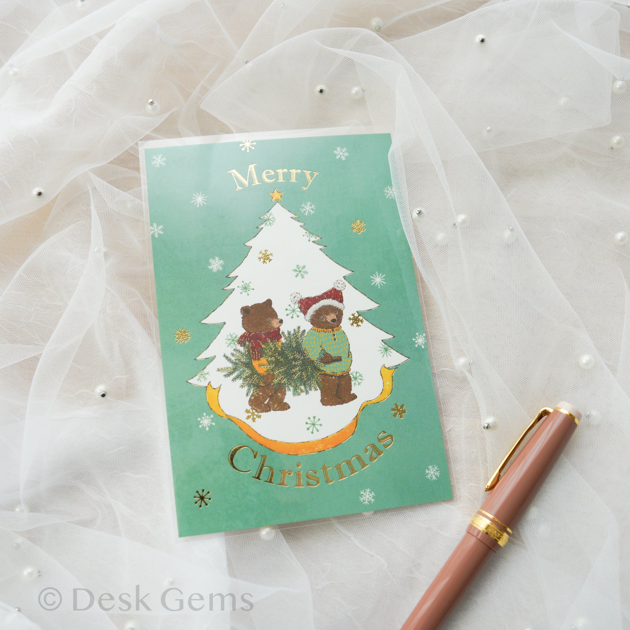 Akane Kotoko Christmas Postcard - Bear and Tree – Desk Gems